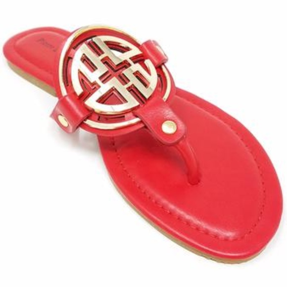Pierre Dumas | Shoes | New Red Gold Medallion Thong Sandals | Poshmark